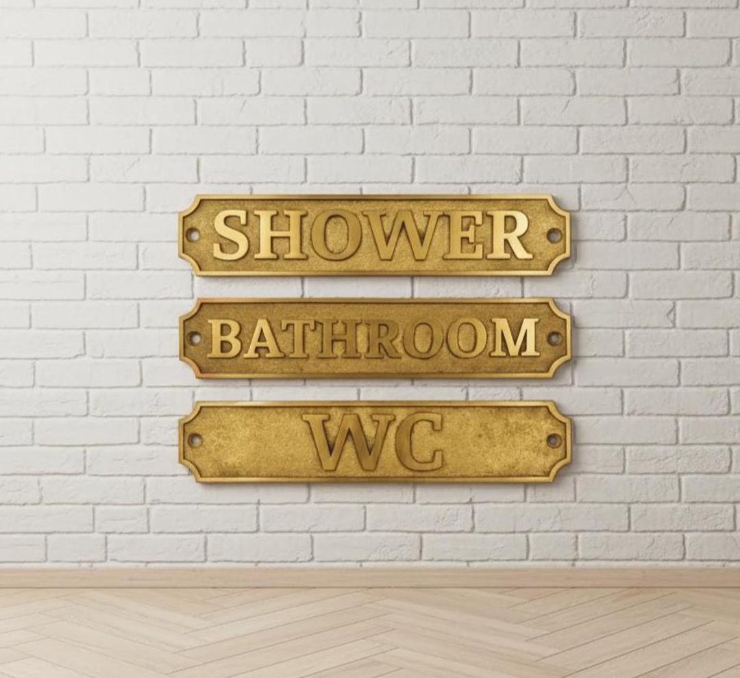 Solid Brass Bathroom Sign | Antique Style Shower, WC, Restroom Plates ...