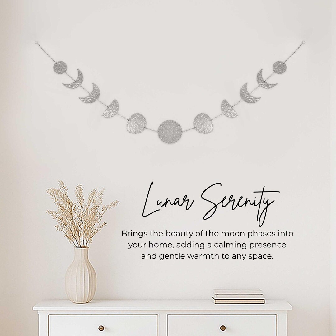Silver Moon Phase Banner | Celestial Wall Hanging, Boho Decor - Etsy