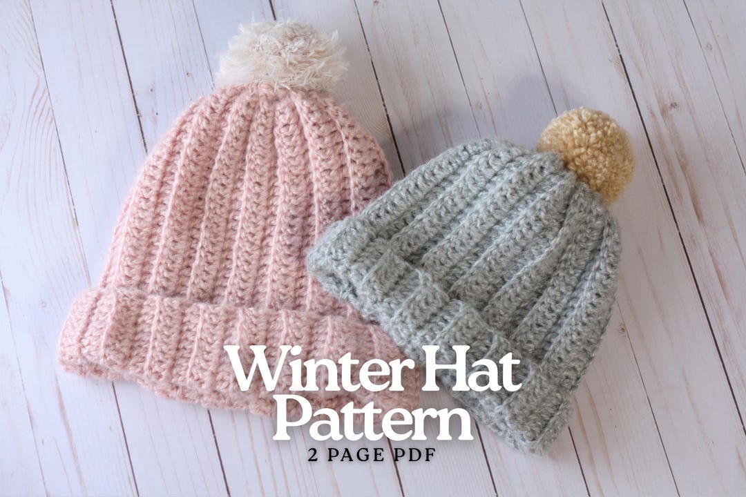 Easy Crochet Winter Hat Pattern: Adult & Child Sizes (PDF Download) - Etsy