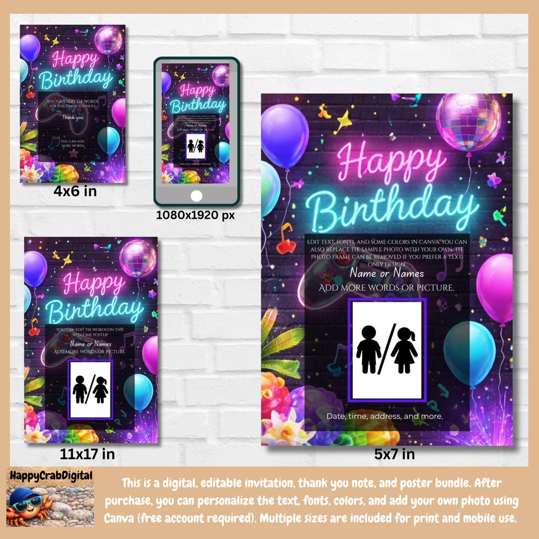Bundle Editable Invitation Thank You Note and Poster Edit Text With ...