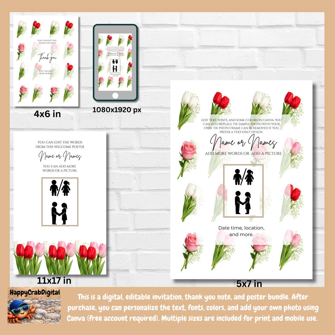 Bundle Editable Invitation Thank You Note and Poster Edit Text With ...