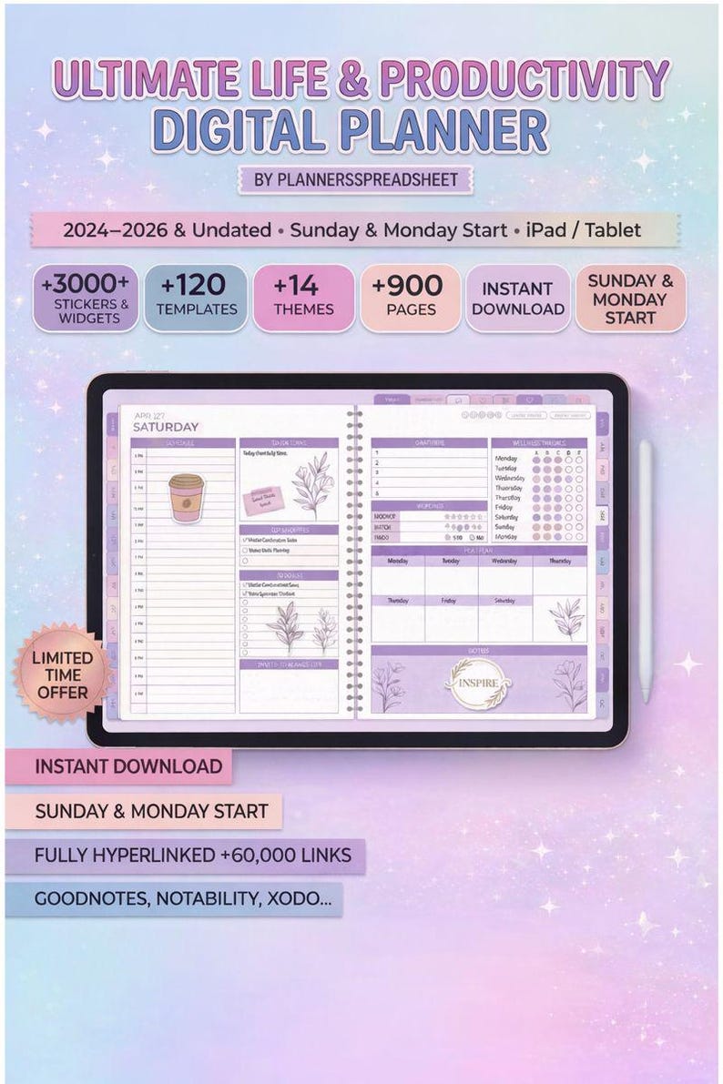 All in One Digital Planner 2026 & Undated, iPad Planner for Goodnotes ...