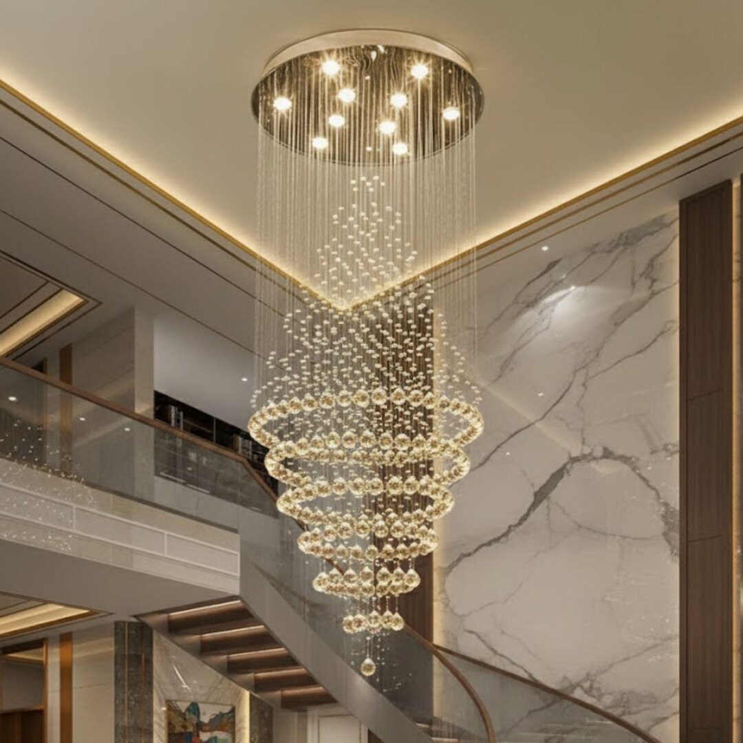 Long Circular Staircase Light, Contemporary Style Luxury LED Crystal ...