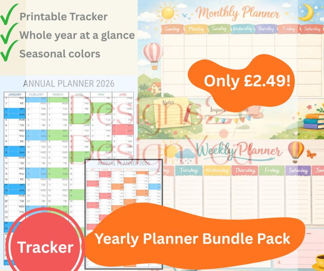 2026 Simple Yearly Trackers Bundle, Undated Monthly and Weekly Tracker ...