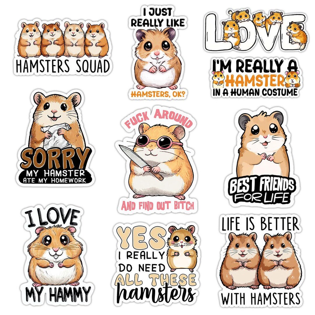 10 Pcs Cute Hamster Stickers Pack, Hamsters Vinyl Waterproof Decals for ...