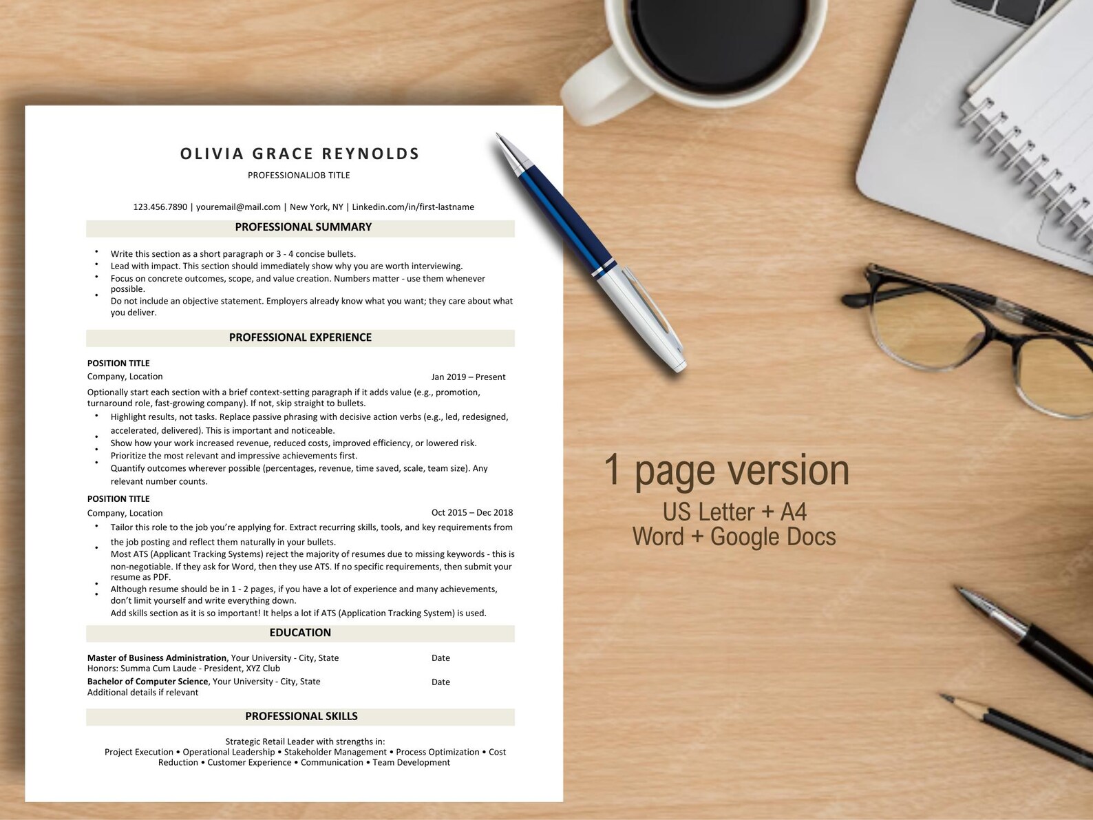 Minimal Resume Template | Word and Google Docs | ATS Friendly Resume ...