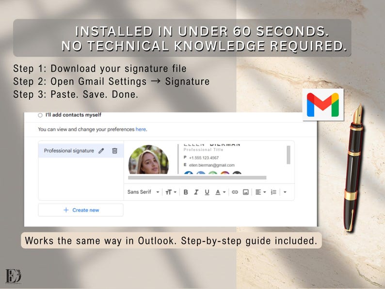 Gmail & Outlook Email Signature Template | Clickable Links and Photo ...