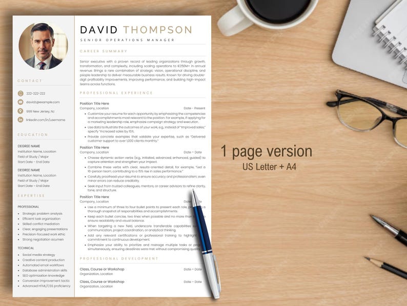 Executive Resume Template | Senior Leadership Resume With Photo | MS ...