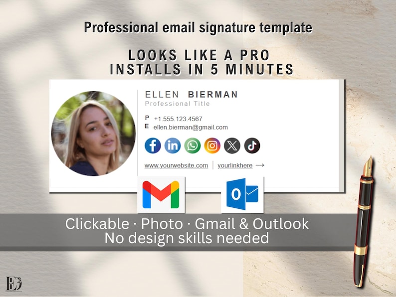 Gmail & Outlook Email Signature Template | Clickable Links and Photo ...