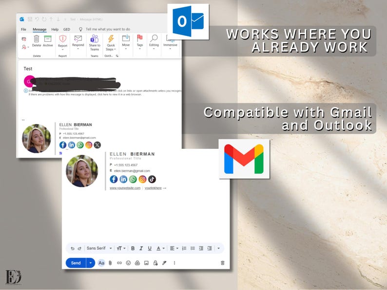 Gmail & Outlook Email Signature Template | Clickable Links and Photo ...