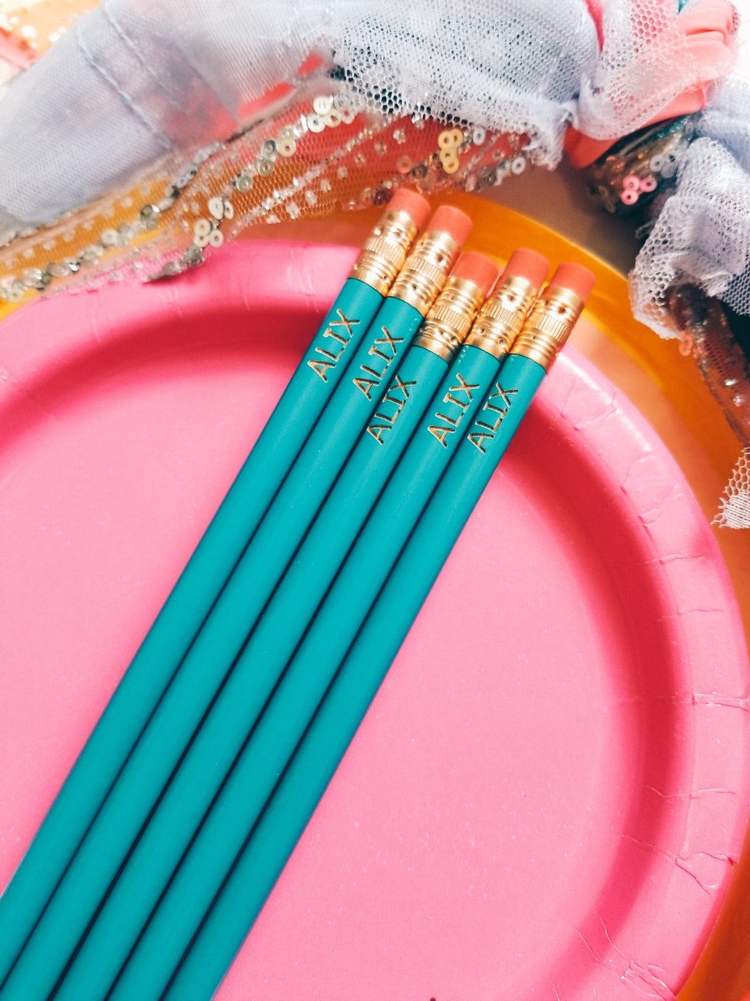 Teal Pencils for Back to School, Engraved Personalized Pencils Set of 5 ...