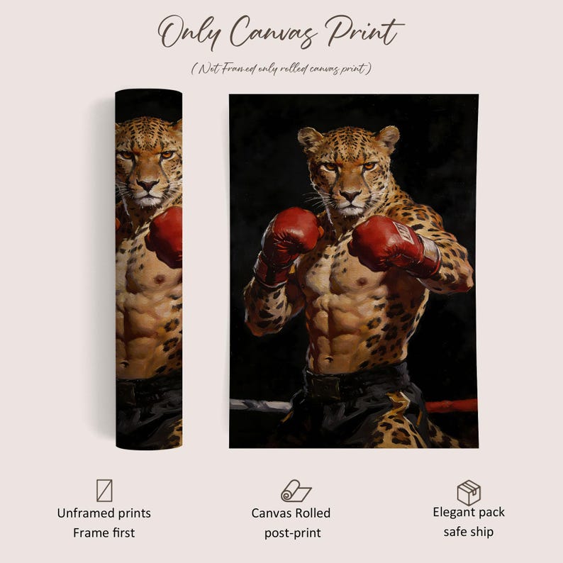 Leopard Boxing Wall Art Powerful Animal Canvas Painting for Modern Home ...