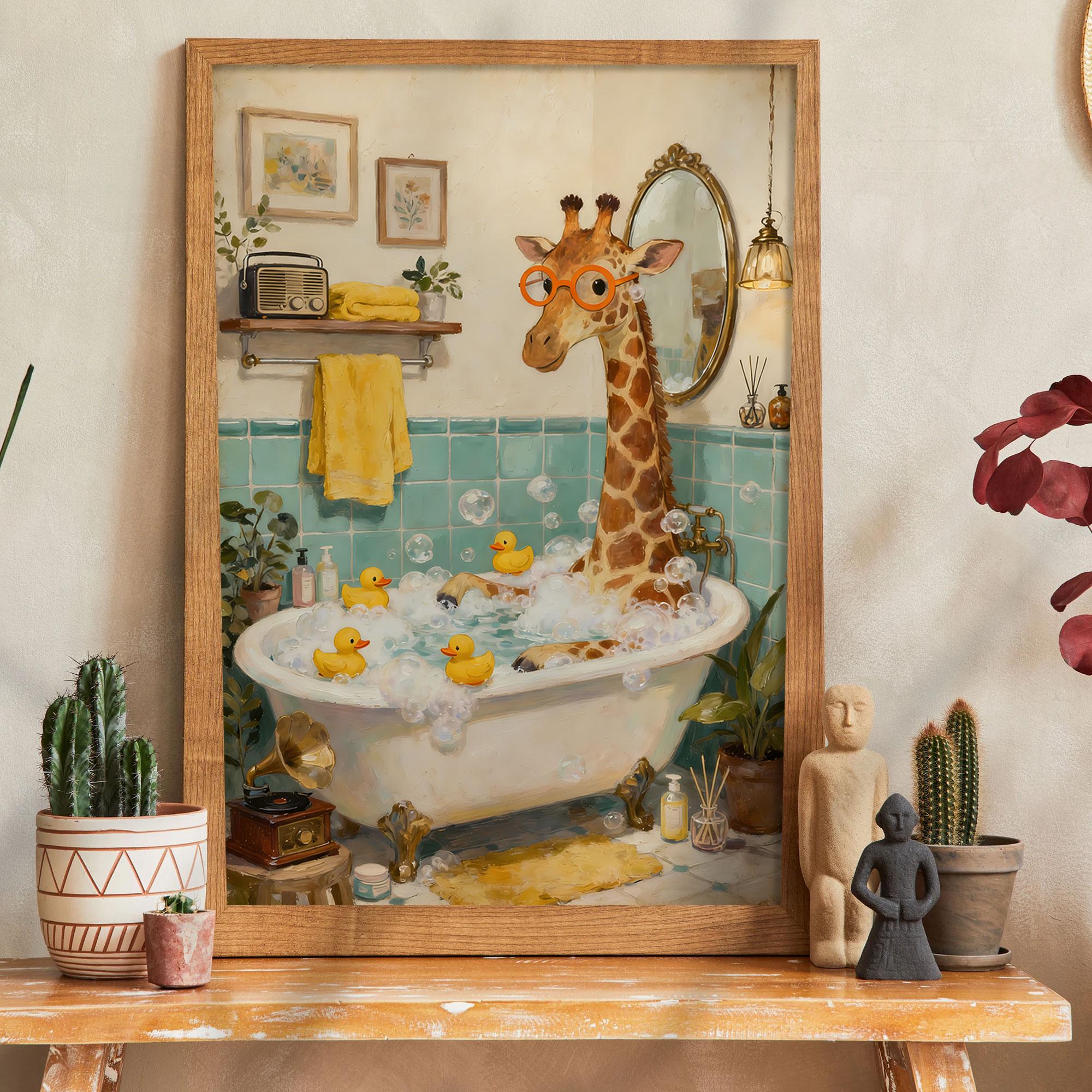 Whimsical Giraffe Bath Wall Art Printable Playful Animal Illustration ...