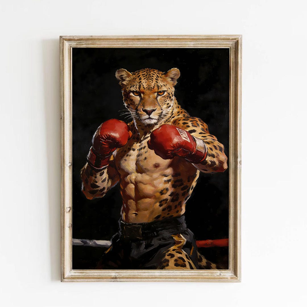 Leopard Boxing Wall Art Powerful Animal Canvas Painting for Modern Home ...