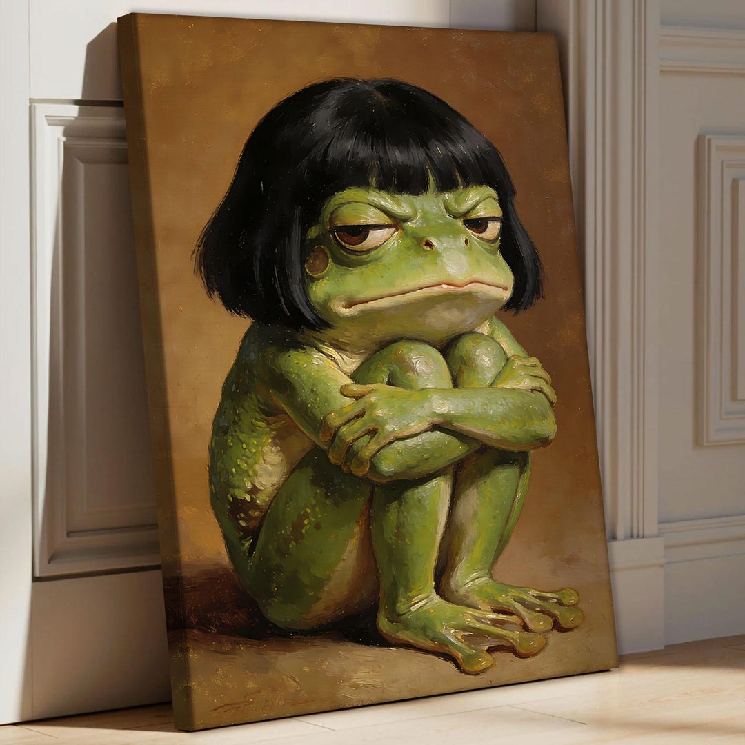 Moody Frog Canvas Wall Art Vintage Style Living Room Decor Emotional ...
