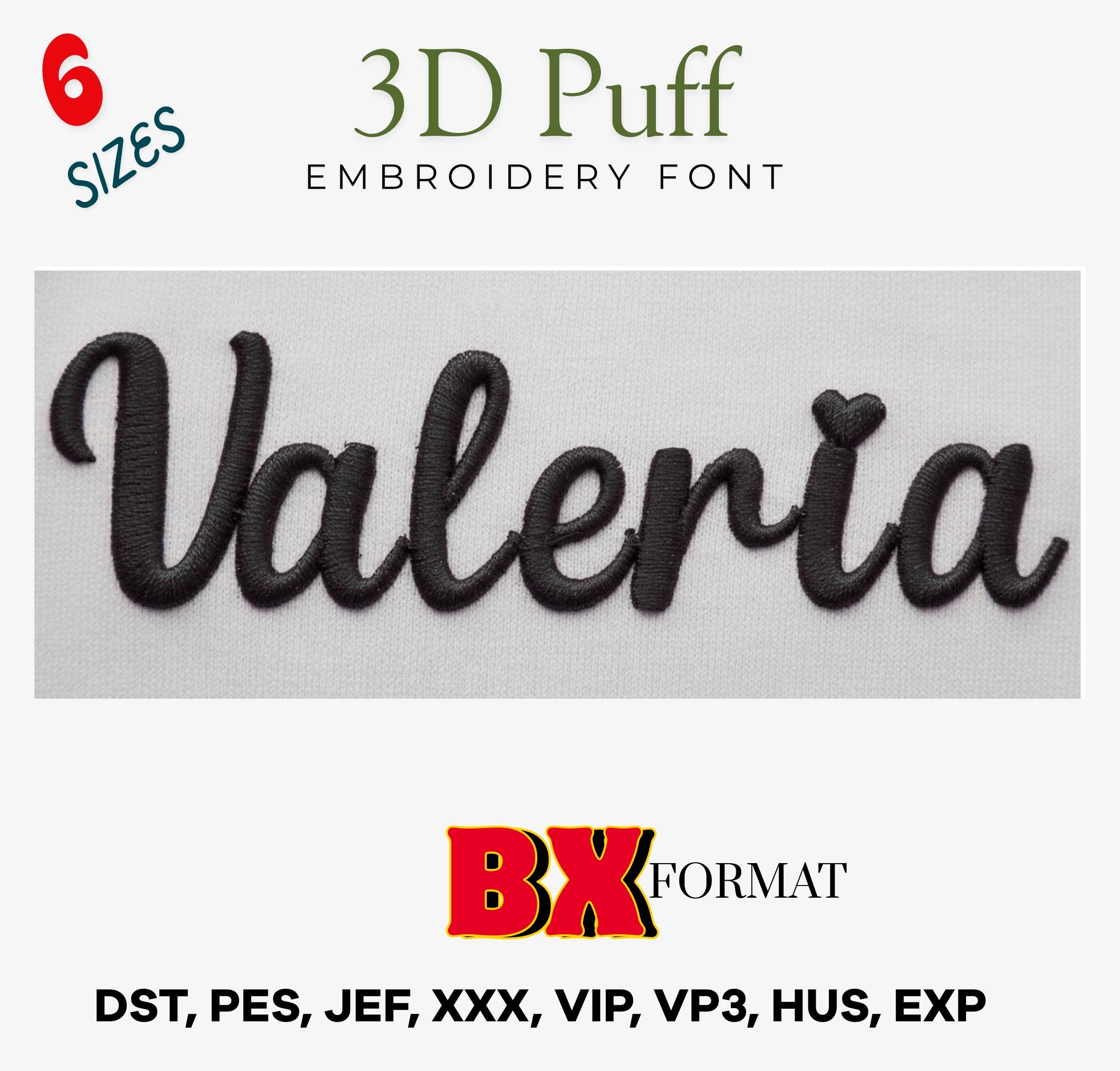 3D Puff Embroidery Font | Valeria Script Alphabet | Puffy Embroidery ...