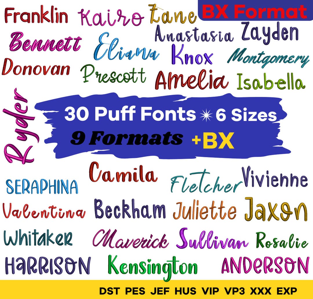 3D Puff Embroidery Font, Full Alphabet, 6 Sizes (instant Download, PES ...