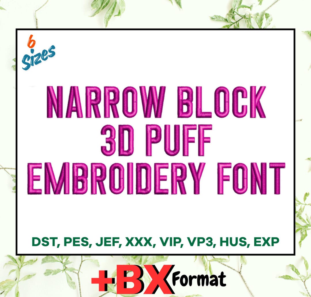 3D Puff Embroidery Font | Narrow Block, BX Format (digital Download) - Etsy