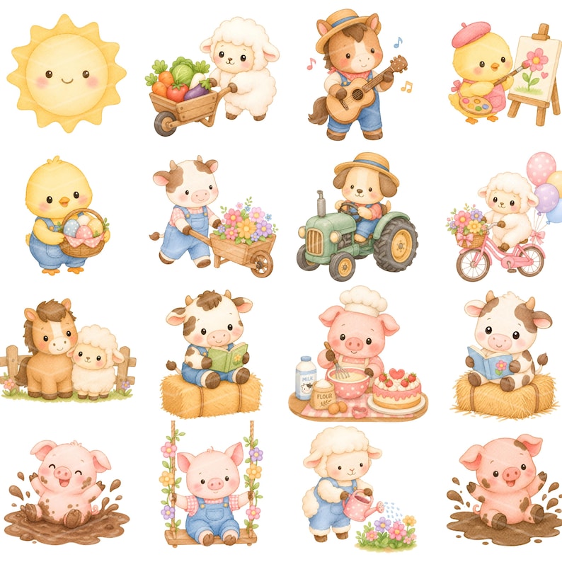 Happy Farm Animals Clipart Cute Kid Farm Life Clip Art Animal Clipart ...