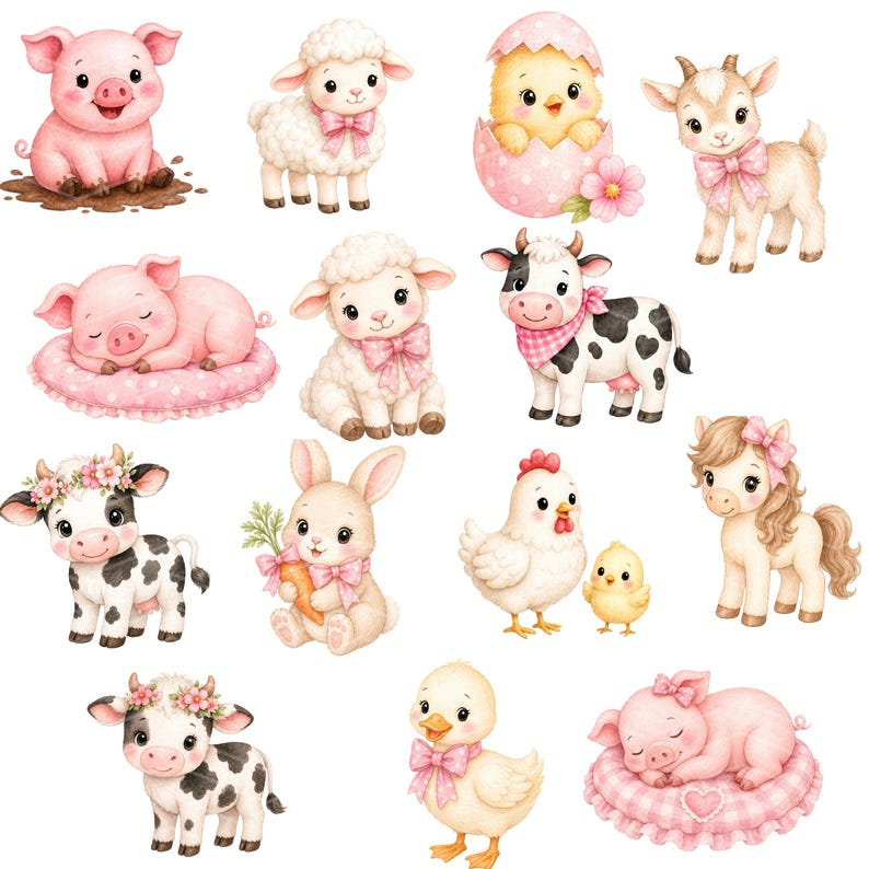 Imágenes prediseñadas de fresas de animales de granja rosas, lindas ...