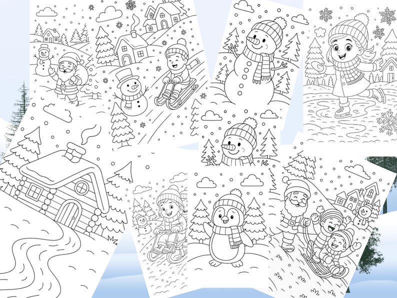 Winter Coloring Pages for Kids – Snow Scenes (printable PDF Vol. 6 - Etsy
