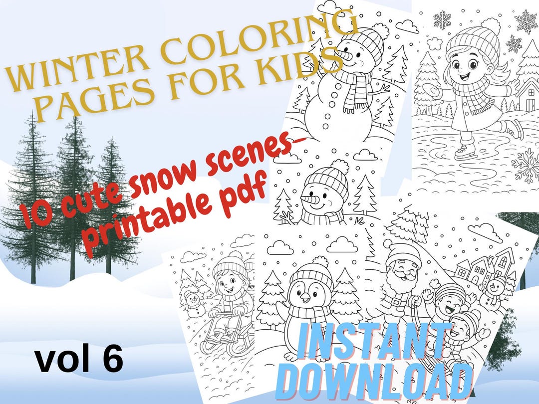 Winter Coloring Pages for Kids – Snow Scenes (printable PDF Vol. 6 - Etsy