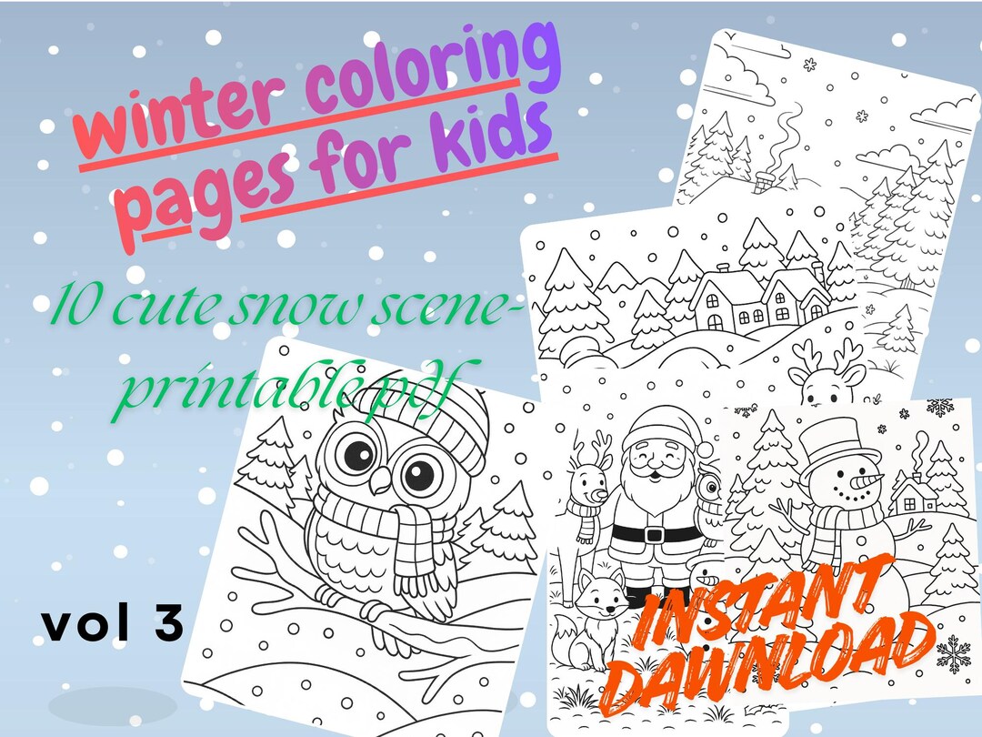 Winter Coloring Pages for Kids – Snow Scenes Printable (PDF) - Etsy ...