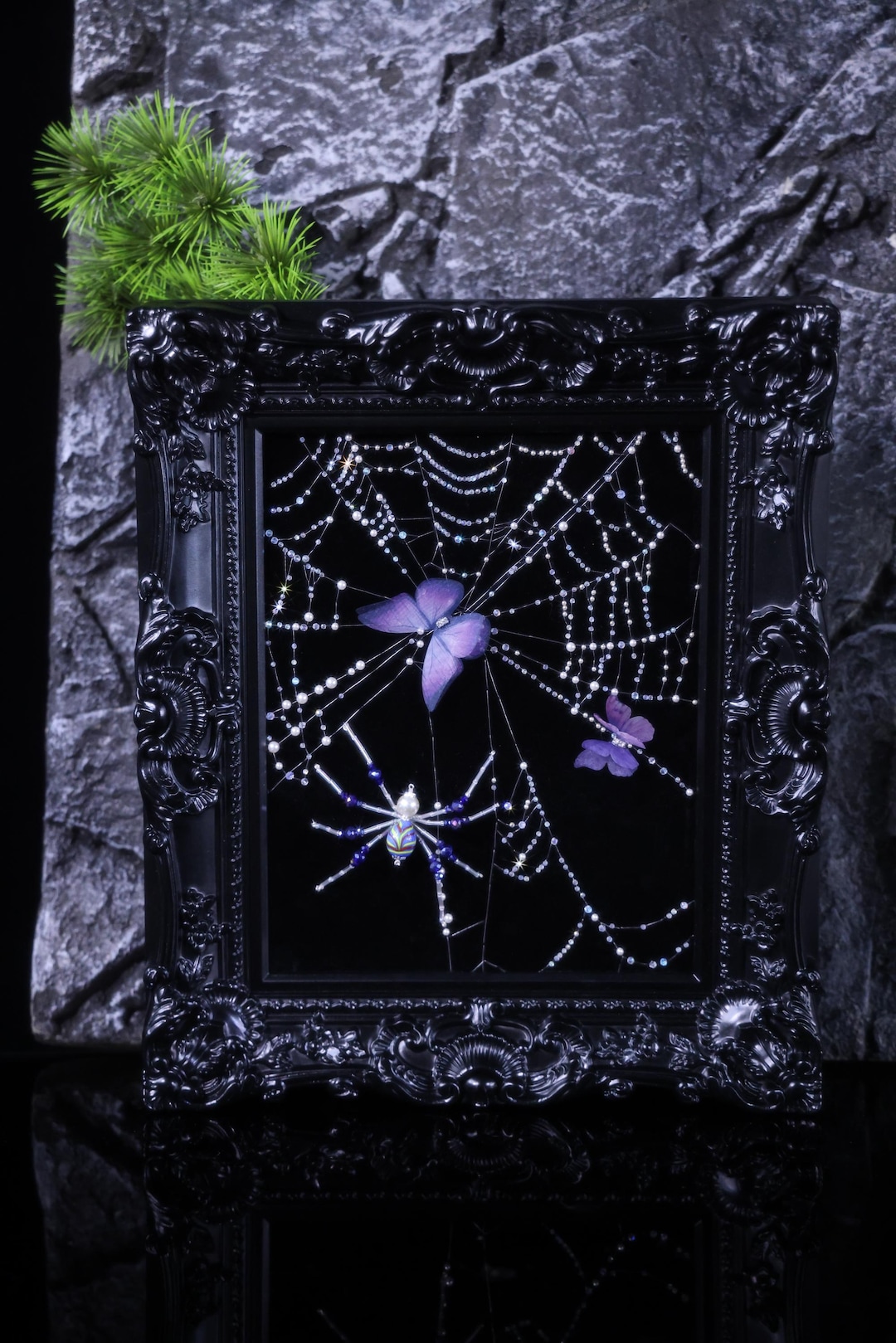 Handmade Spider Web Embroidery Painting – Beaded Spider, Purple ...