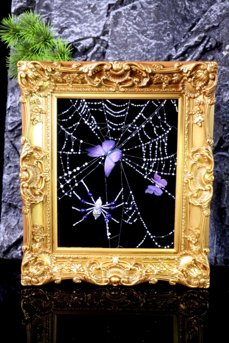 Handmade Spider Web Embroidery Painting – Beaded Spider, Purple ...