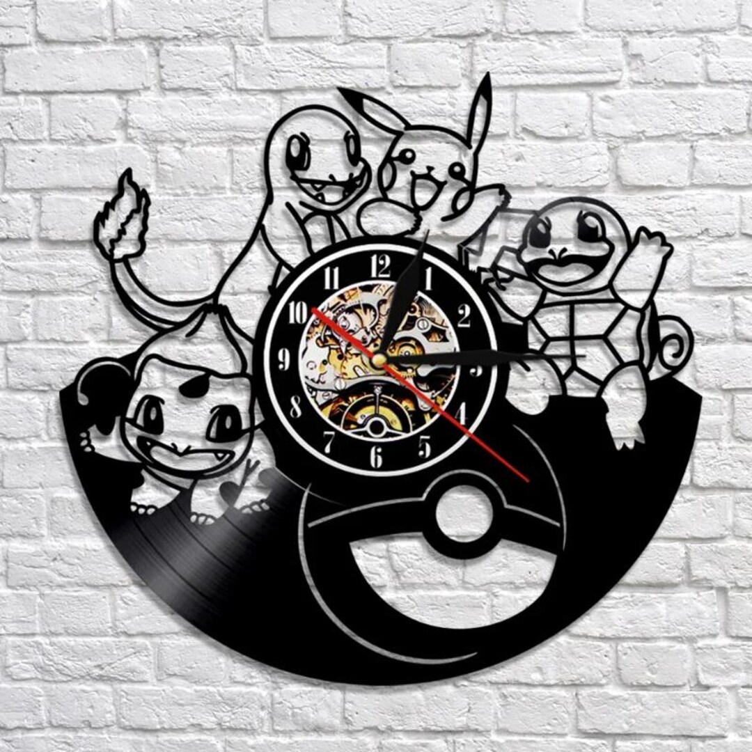 Pokemon Vinyl Record Wall Clock - Laser Engraved Recycled Art - LED ...