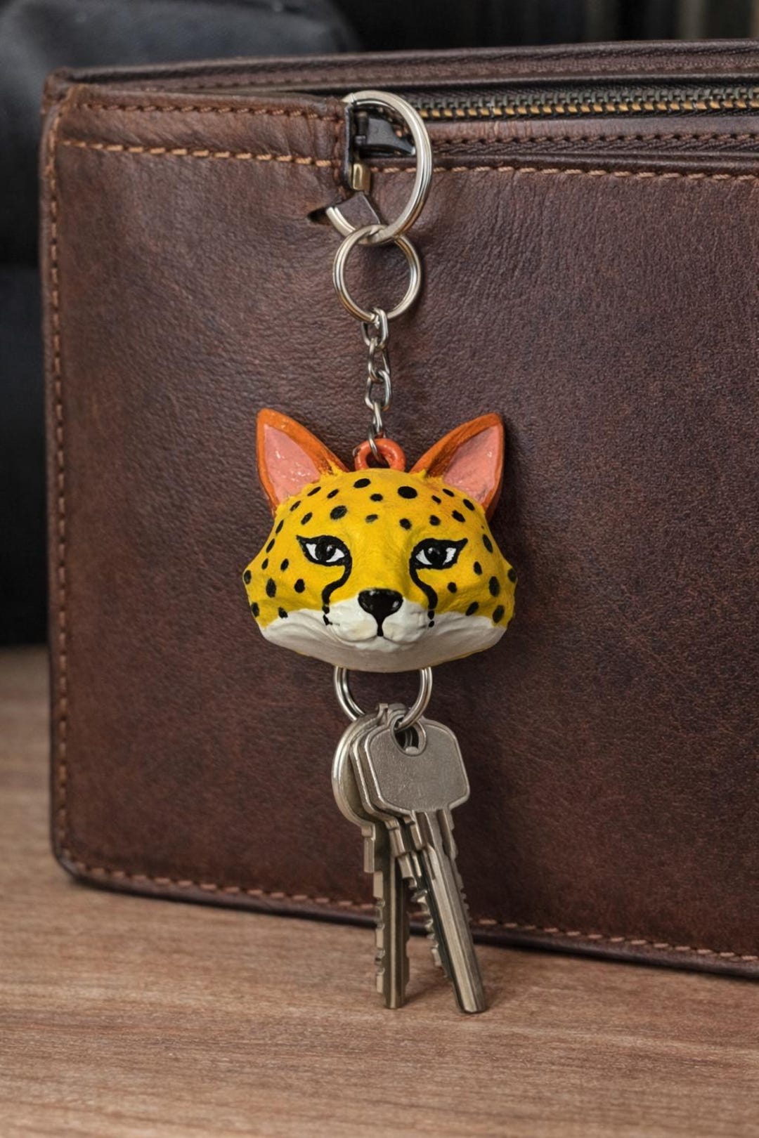 Cheetah Marking Cat Head Keychain – Hand Painted 3D Print, Unique ...