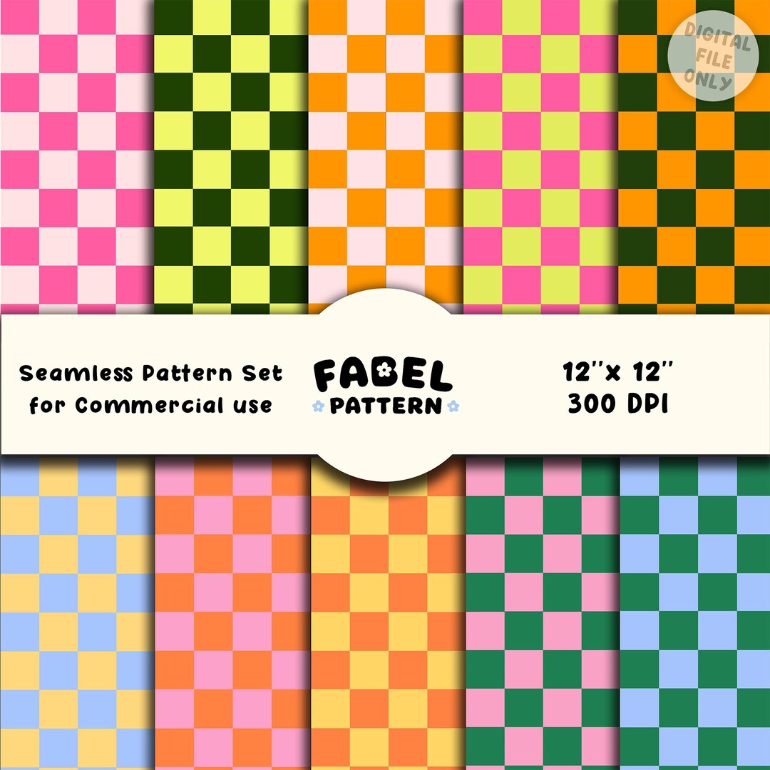 Colorful Checkerboard Seamless Patterns | Colorful Square Digital Paper ...