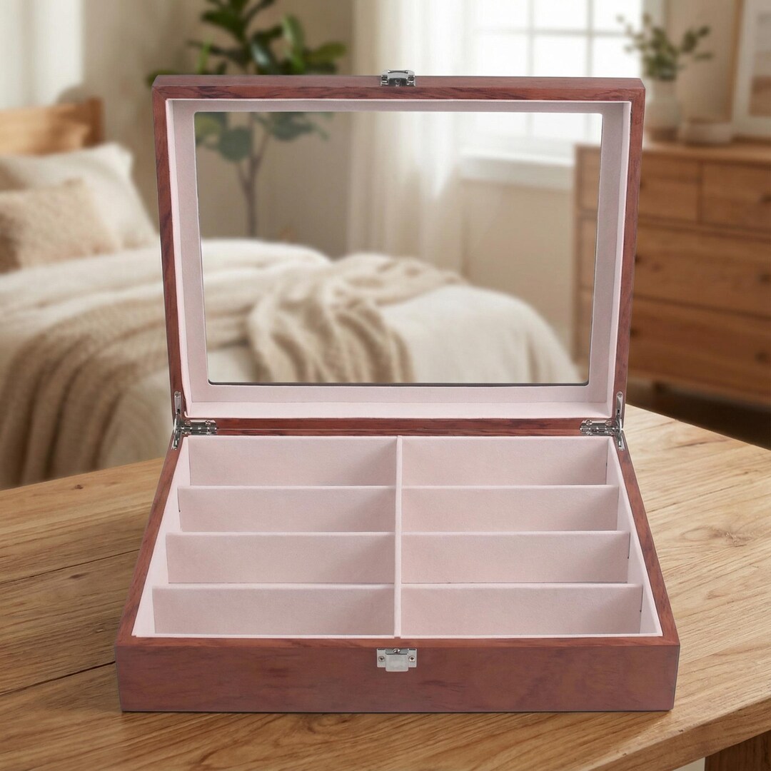 Luxury 8 Slot Red Lacquer Wood Glasses Organizer Box With Beige ...