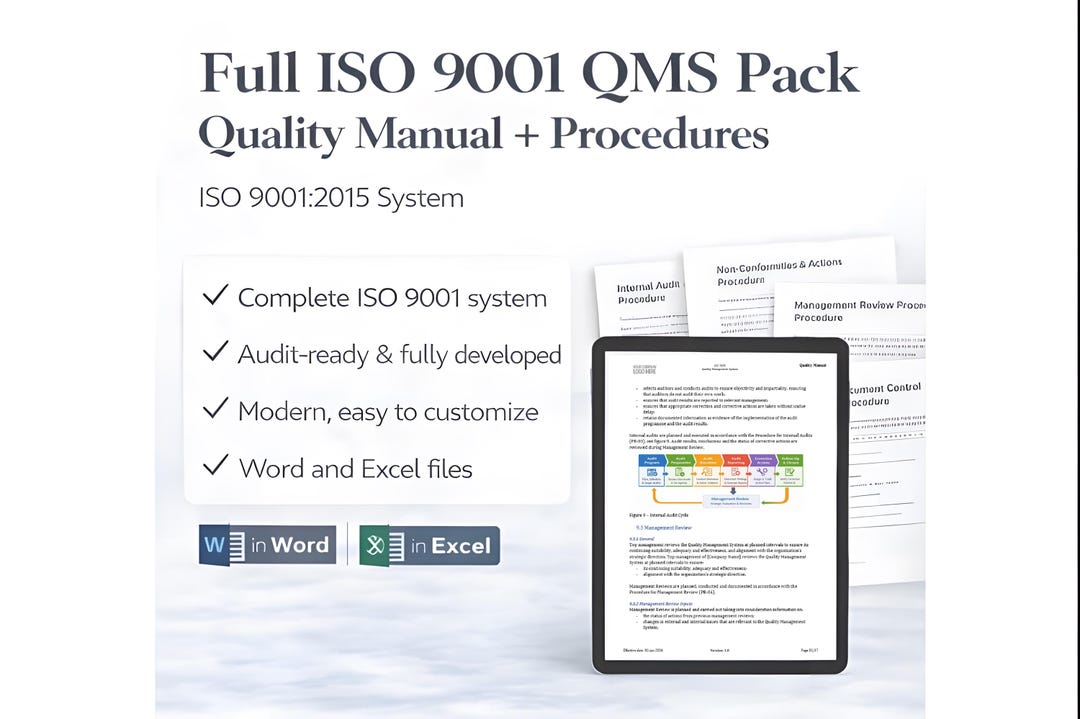 ISO 9001:2015 QMS | Quality Manual and Core Procedures (word and Excel ...