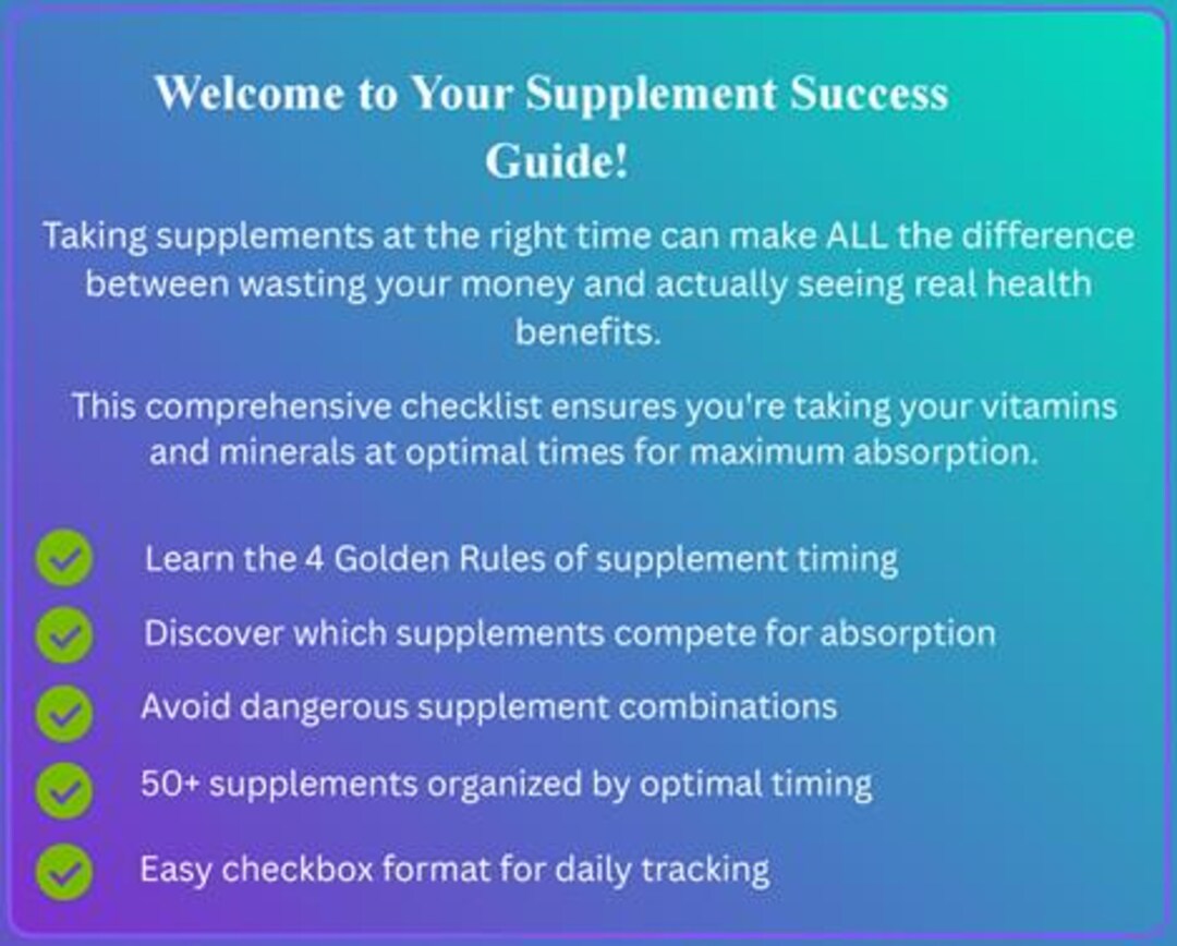 Daily Supplement Timing Checklist | Vitamin Schedule Printable | Health ...