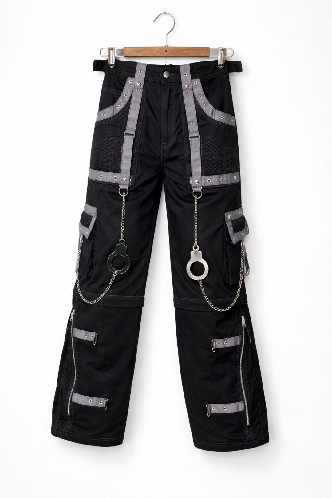 Unisex Gothic Cyberpunk Cargo Pants With Chains – Black Techwear ...