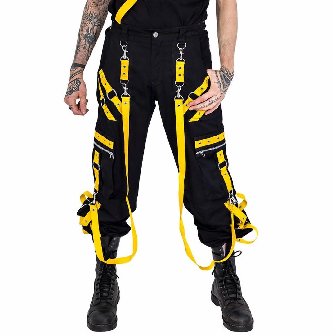 Cyber Goth Vortex Pants and Black & Yellow Rave Techwear With Straps - Etsy
