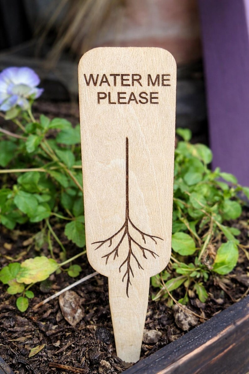 Personalised“water Me Please” Garden Stakes| Wooden Plant Markers ...