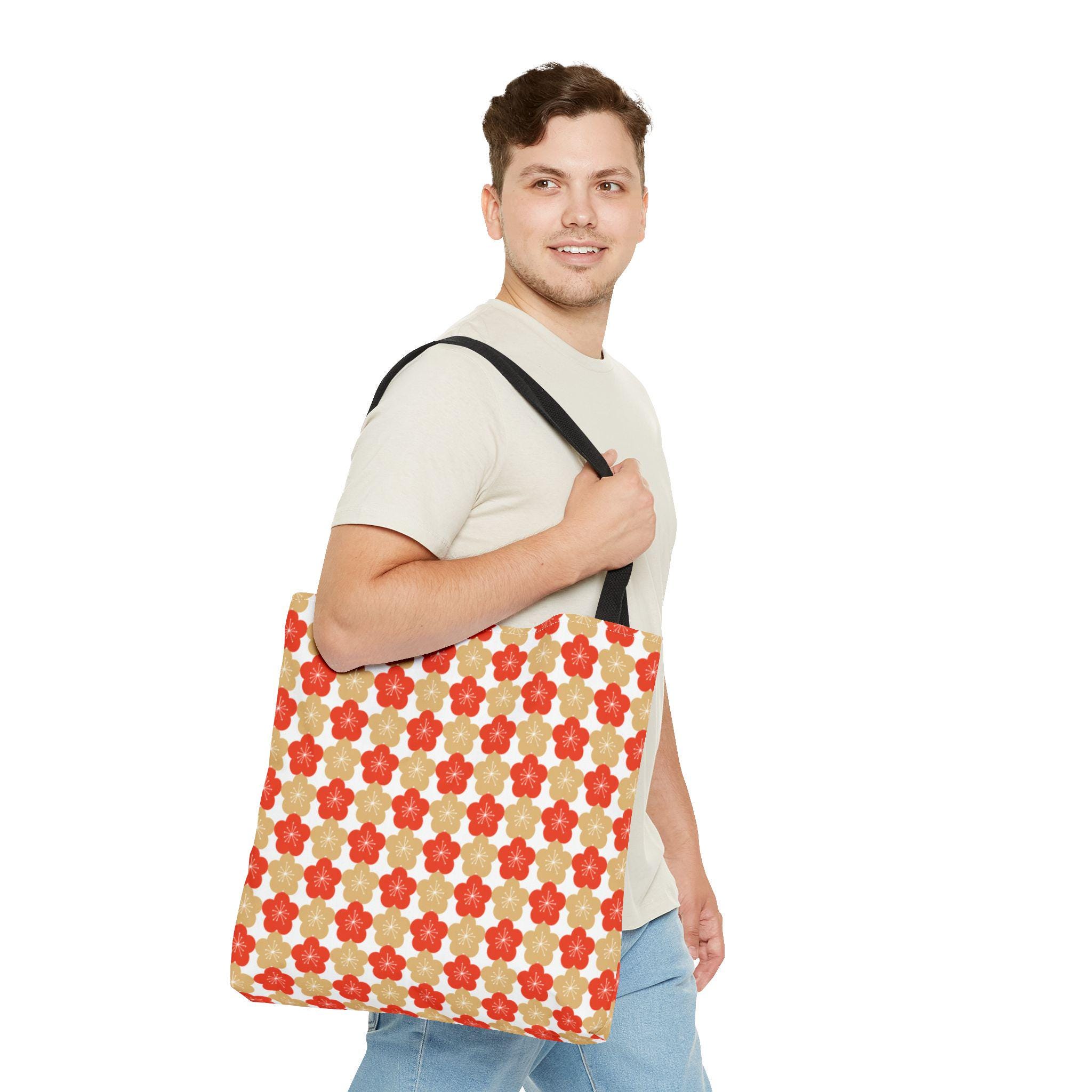 Japanese Floral Tote Bag, Traditional Kimono Pattern Bag, Red and Beige ...