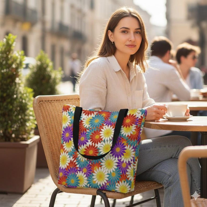 Colorful Japanese Floral Tote Bag – Kiku Chrysanthemum Pattern Reusable ...