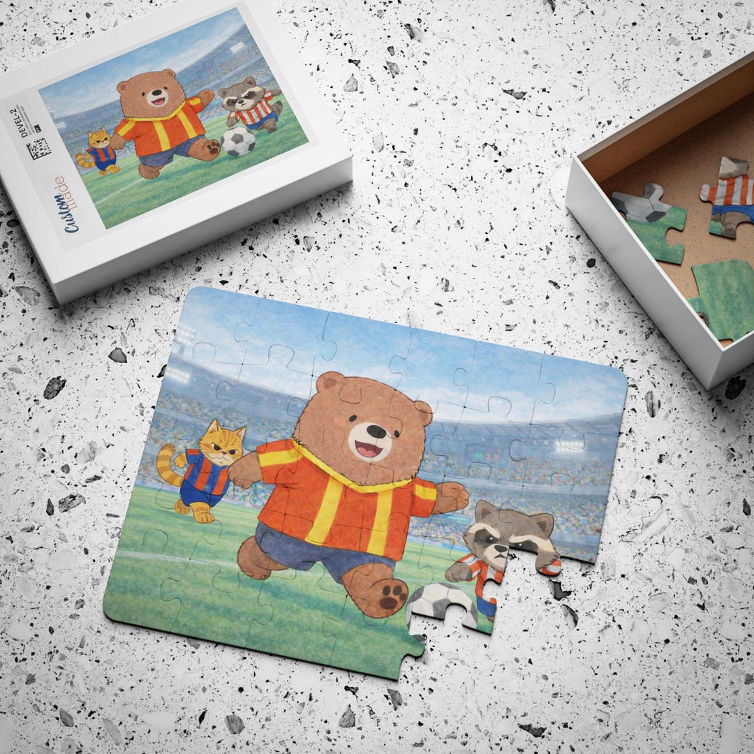 Kids Soccer Puzzle, Cute Animal Soccer Jigsaw Puzzle, Madrid Bear ...