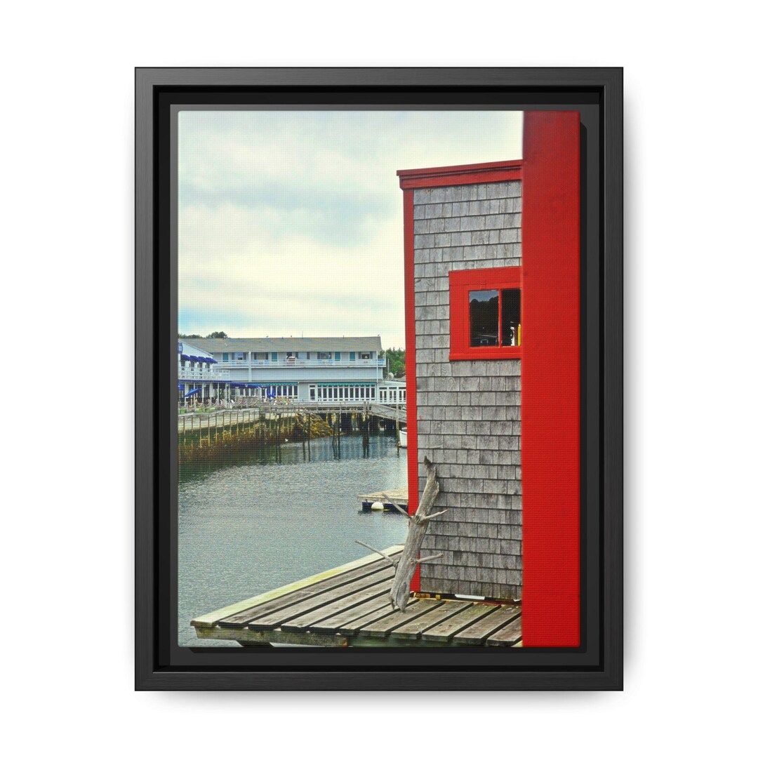 Red Harbor Dockside Photograph Matte Canvas Framed | Nautical Coastal ...