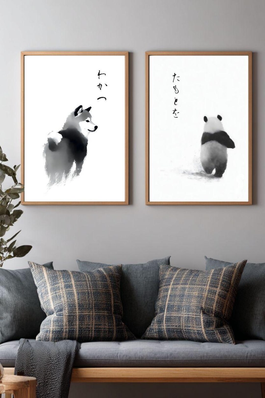 Sumi-e Panda and Shiba Inu Art Print, Zen Japandi Decor (digital ...