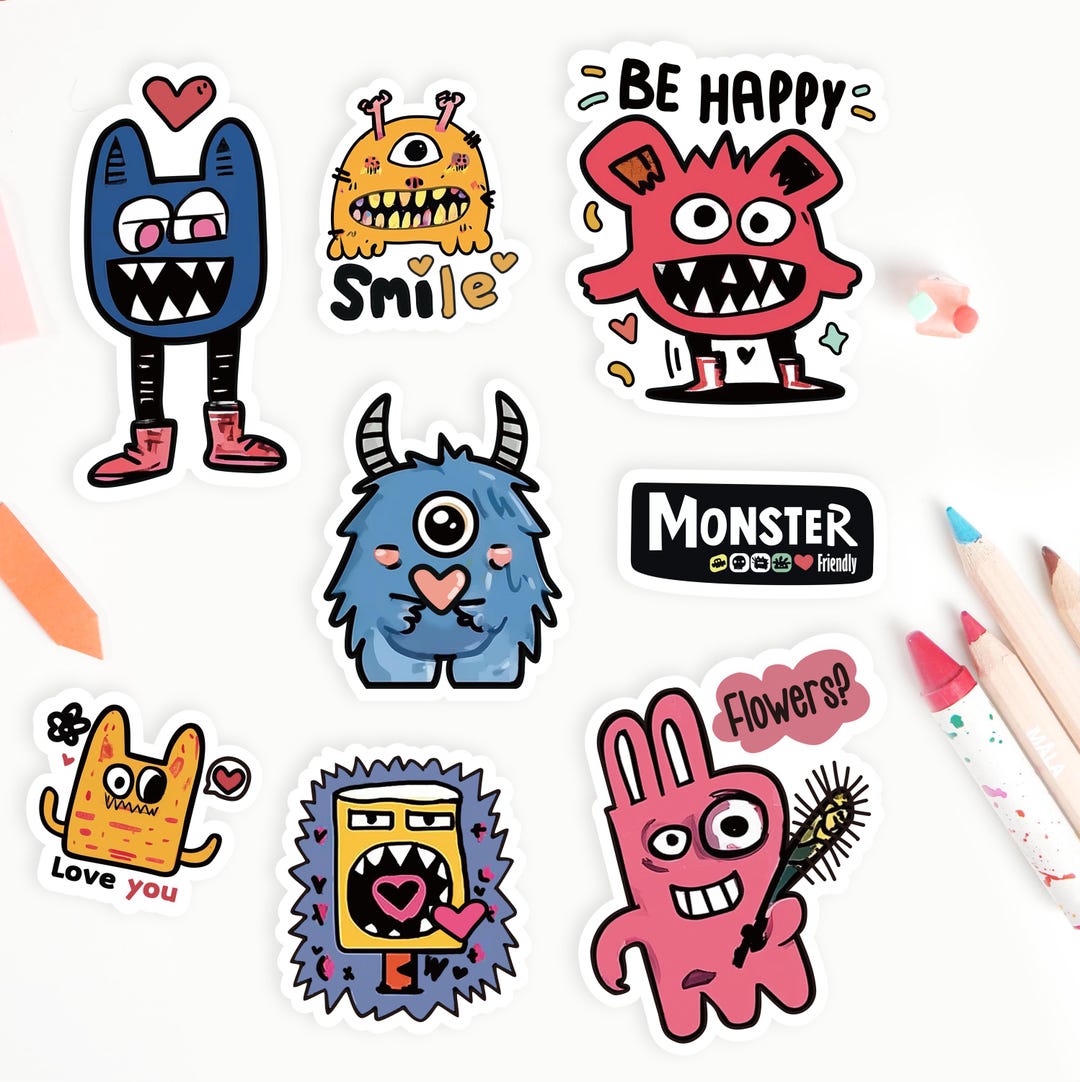 Monster Sticker #007 / Original Design, Cute Vinyl Sticker, Matte ...