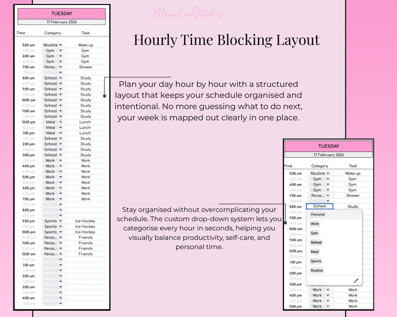 Editable Weekly Planner Template | Productivity Spreadsheet - Etsy