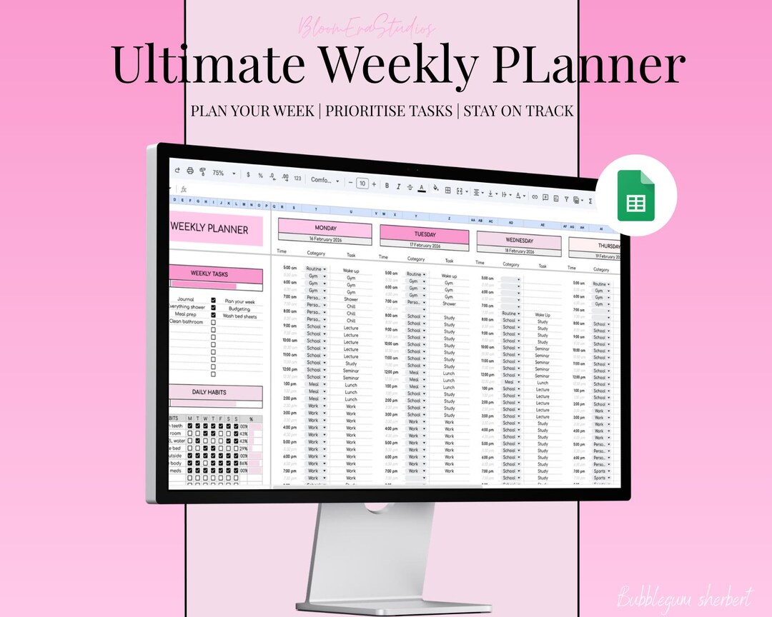 Editable Weekly Planner Template | Productivity Spreadsheet - Etsy
