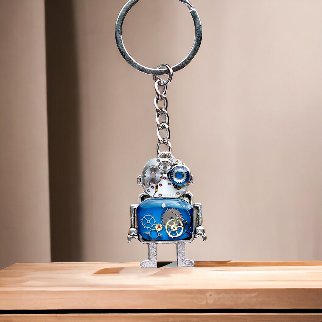 Blue Robot/robot Keychain/steampunk Robot/fantasy Sci-fi Robot Keychain ...