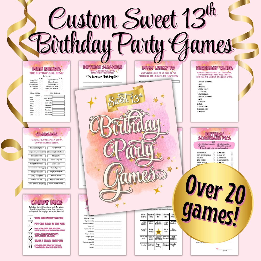 13th Birthday Party Games, Custom Tween Birthday Digital Download ...