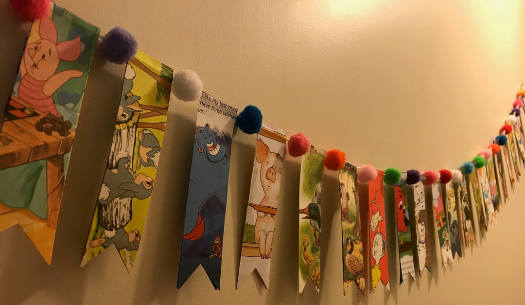 Storybook Banner Garland With Pom Poms for Baby Shower, Children's ...