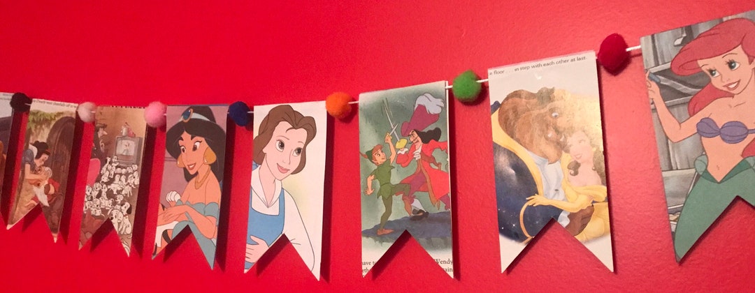 Storybook Reversible Large Pennant Banner With Pom Poms for Nursery ...